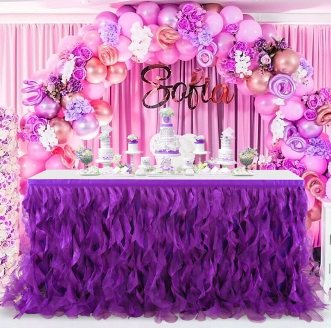 Purple Double Layer Curly Willow Tulle Table Skirting Ruffle - Etsy