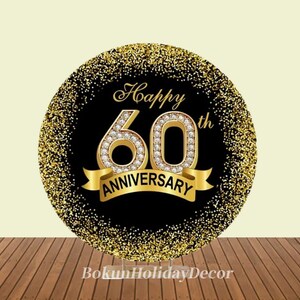 Happy 60th Anniversary Round Photography Photo Backdrop Cover Glitter ...