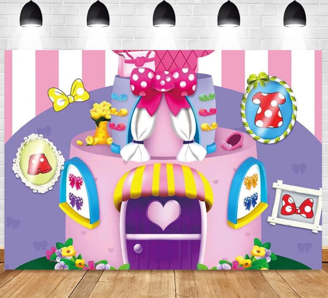 Pink Minnie Mouse Clubhouse Birthday Backdrop, Cartoon Photography ...