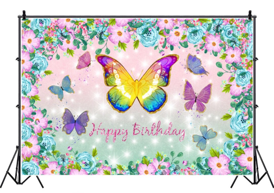 Colourful Flowers Birthday Backdrop Wall Outdoor Butterfly Theme ...