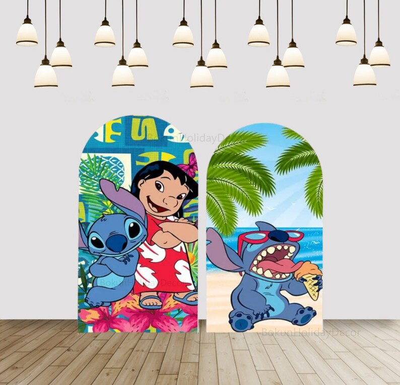 Cartoon Stitch Arch Chiara Backdrop Cover for Kids Baby Shower Birthday ...