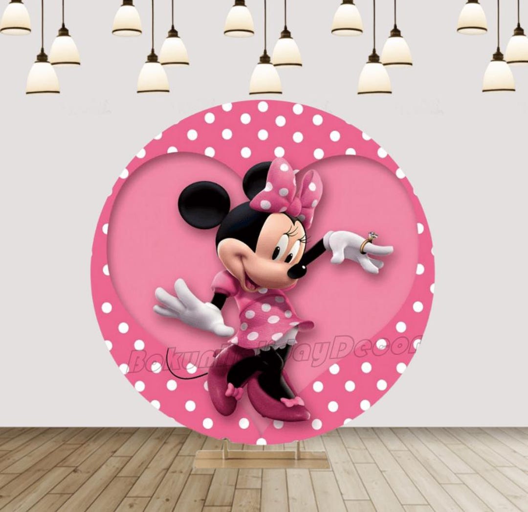 Pink Heart Minnie Mouse Circle Backdrop Cover Baby Girls Round ...