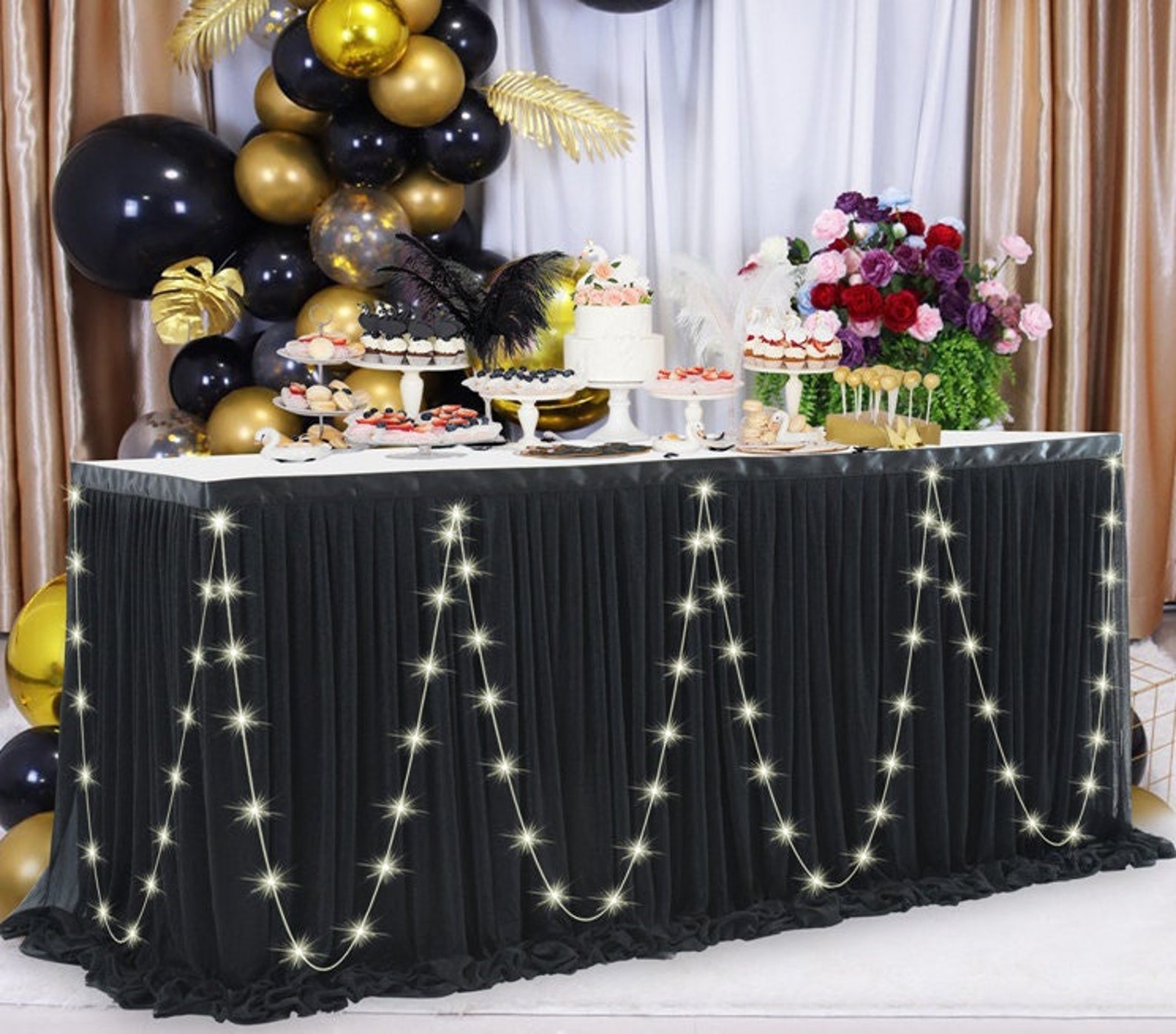 LED Tulle Table Skirt, Lighted Party Tablecloth, Wedding & Birthday ...