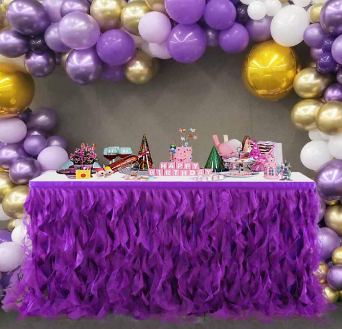 Purple Double Layer Curly Willow Tulle Table Skirting Ruffle - Etsy