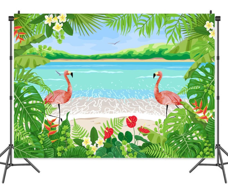 Summer Flamingo Photography Backdrop Tropics Plant Flowers - Etsy