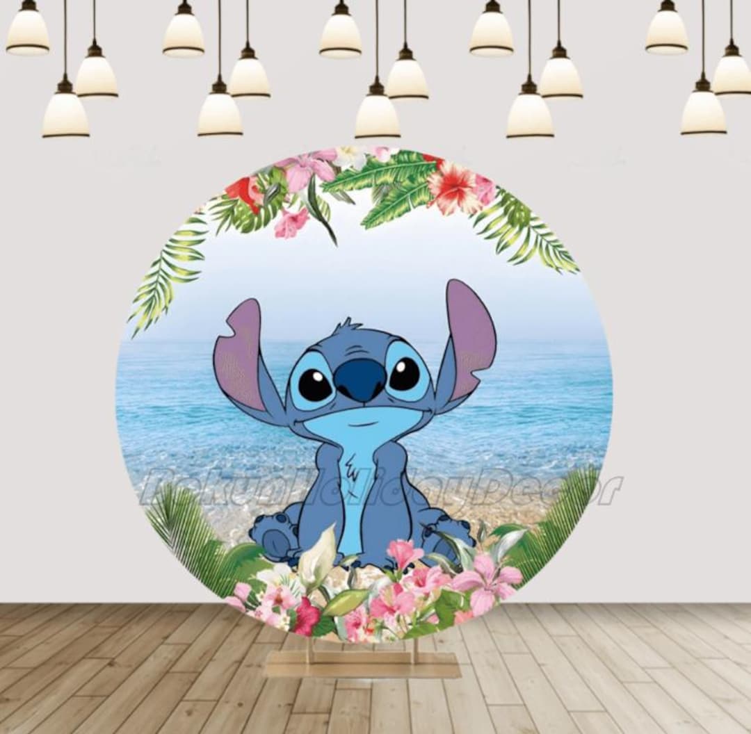 Cartoon Stitch Seaside Round Backdrop Cover Hawaii Newborn Birthday ...