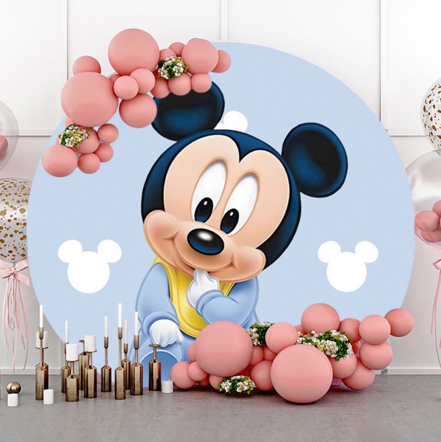 Baby Mickey Mouse Round Backdrop Cover: Boy Birthday Party Decor - Etsy