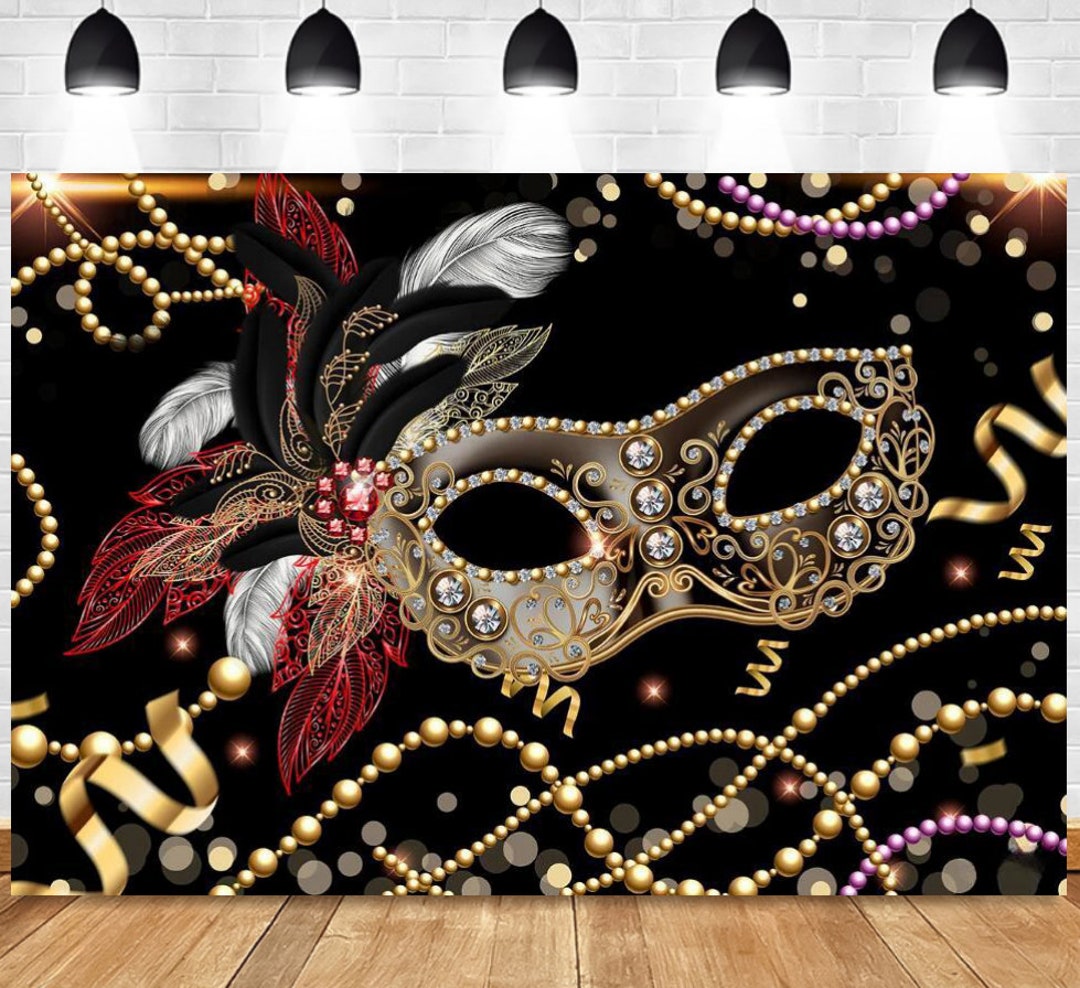 Mask Carnival Backdrop Masquerade Party Decor Happy Mardi Gras ...