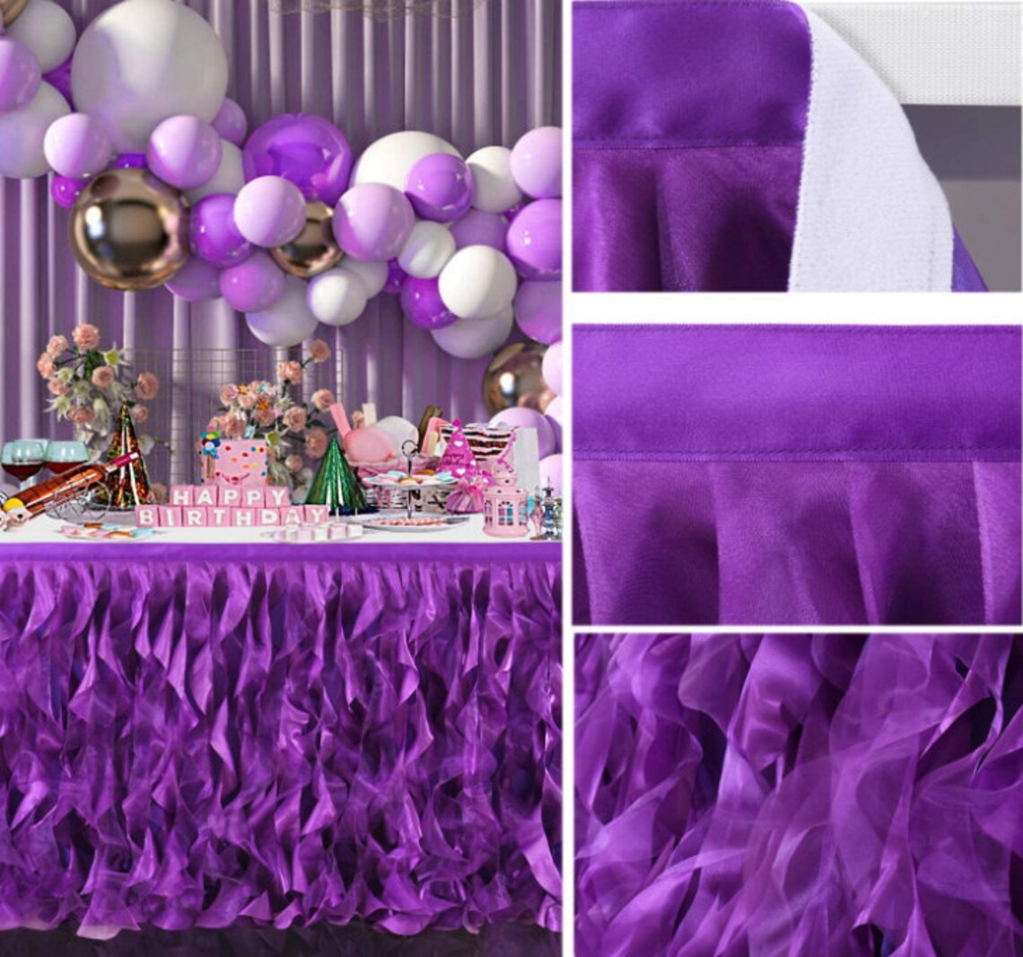 Purple Double Layer Curly Willow Tulle Table Skirting Ruffle - Etsy