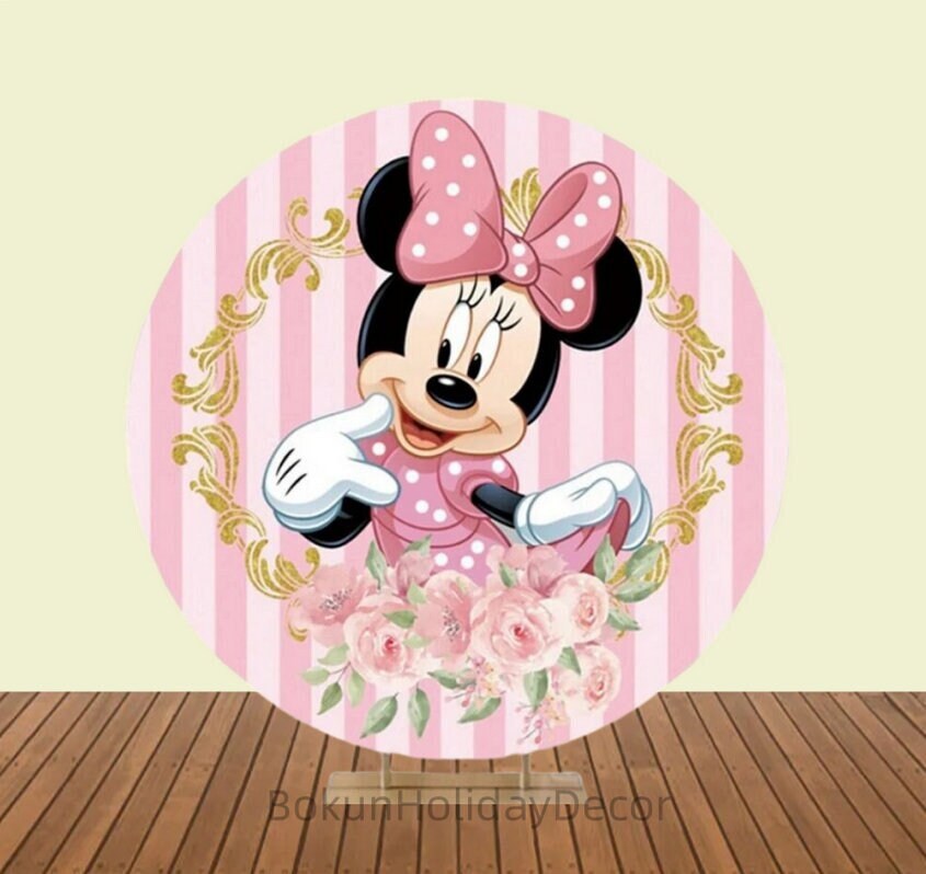 Cute Minnie Mouse Round Photography Backdrop Cover for Girls Birthday ...