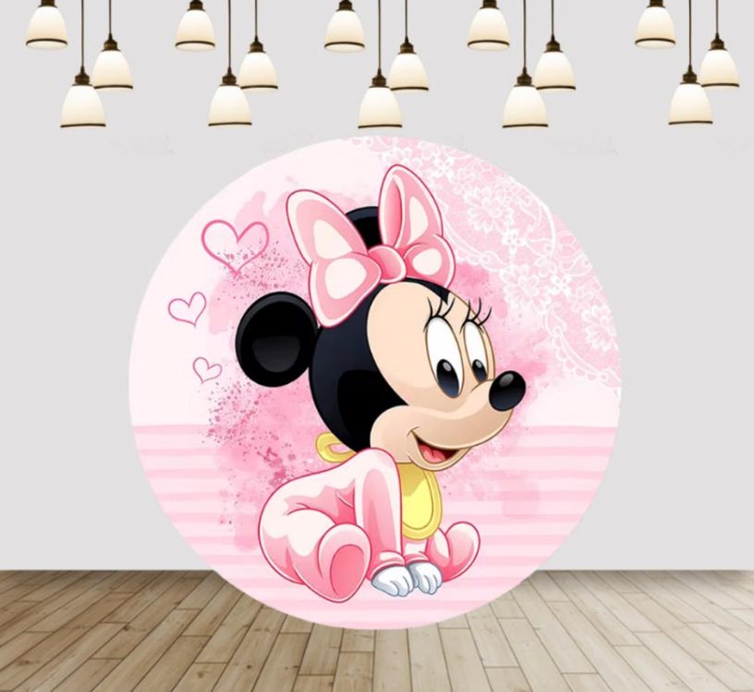 Pink Bow Baby Minnie Mouse Round Backdrop Cover Girls Birthday Party ...