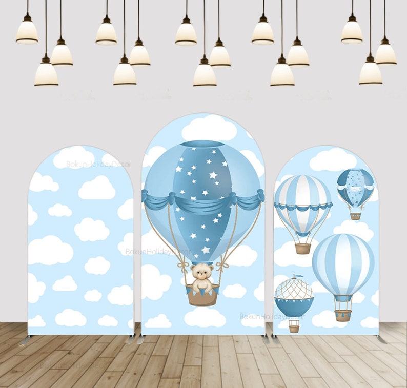 Light Blue Hot Air Balloon White Clouds Arch Backdrop Birthday - Etsy