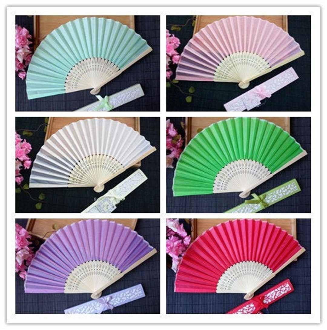 Hand Fan Bamboo Handheld Folding Fans Wedding Favors Reception Bridal ...
