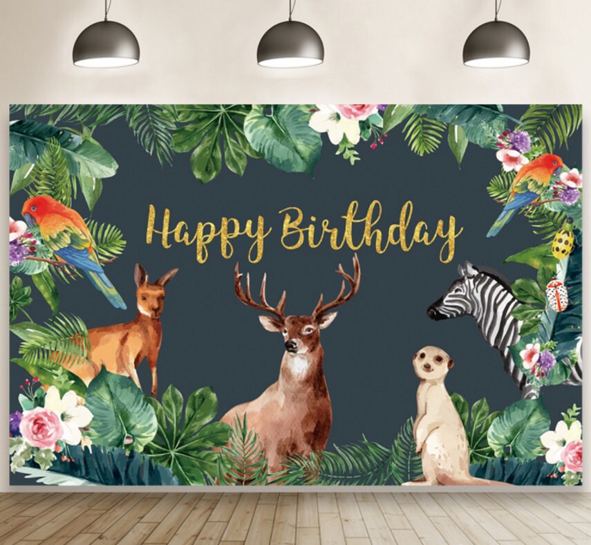 Jungle Safari Animals Backdrop Tropical Leaves Wild Banner Newborn ...