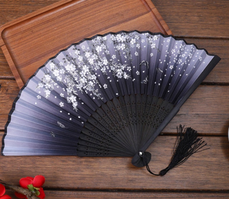 Royal Blue Butterfly Flower Silk Bamboo Fan Handheld Folding - Etsy