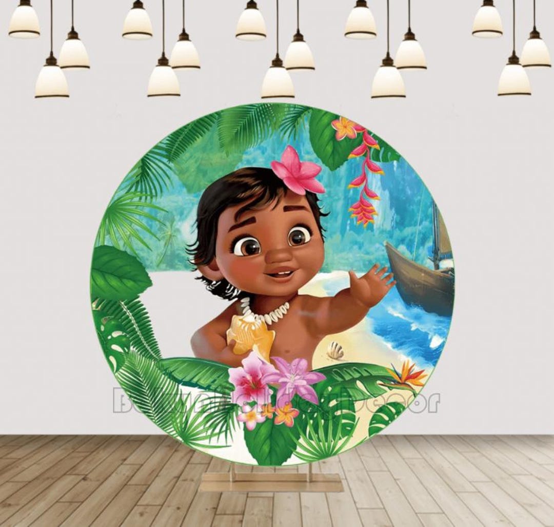 Round Baby Moana Party Backdrop Cover Children Birthday Circle ...