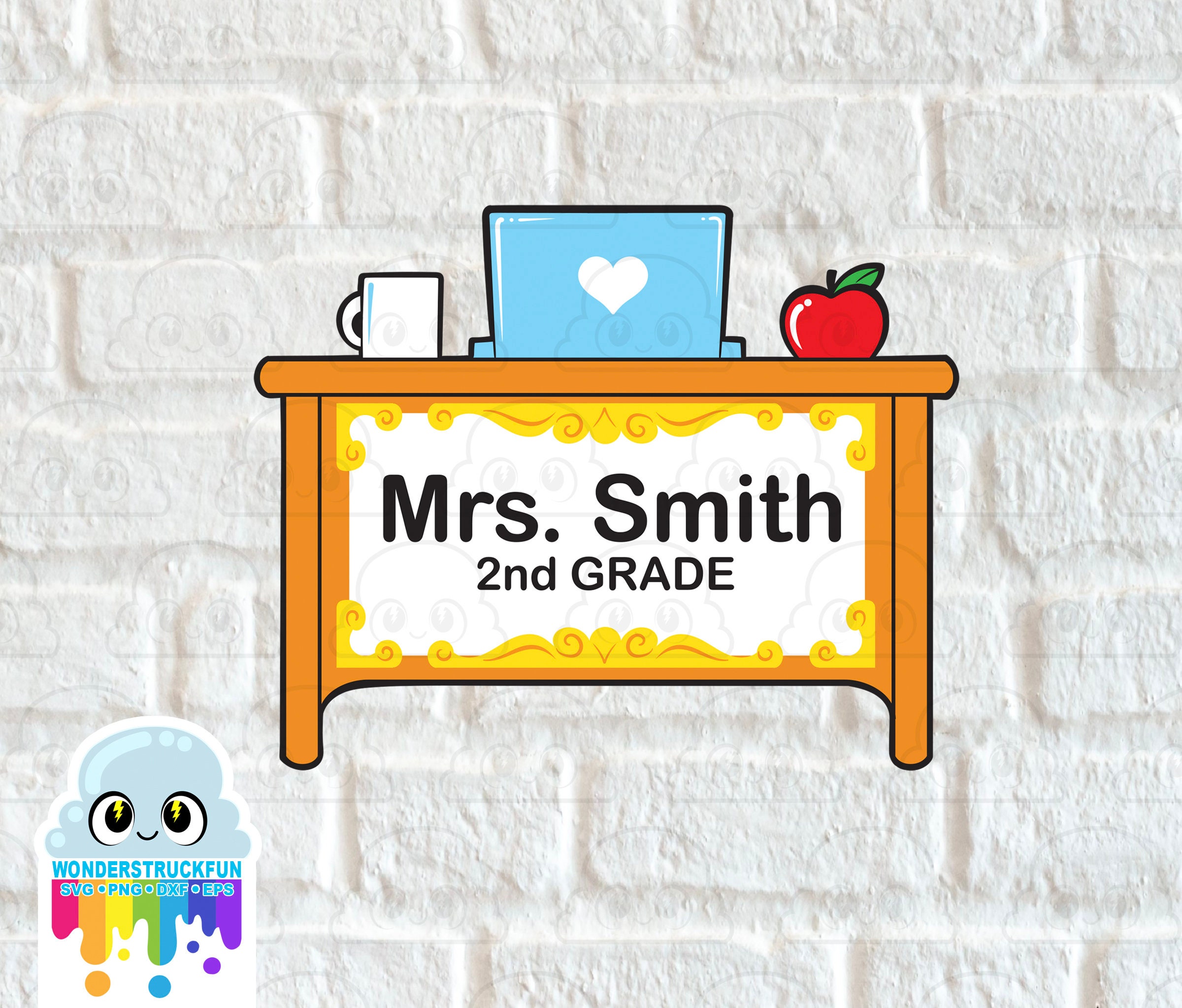 Teacher Desk Name Sign SVG, Teacher Desk Cut File, Family Shirts, Name ...