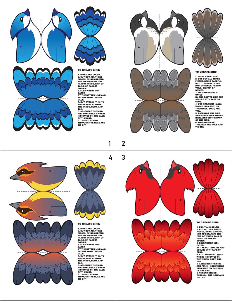 DIY Mobile Bird Craft -blue Jay, Chickadee, Waxwing, Cardinal - Etsy