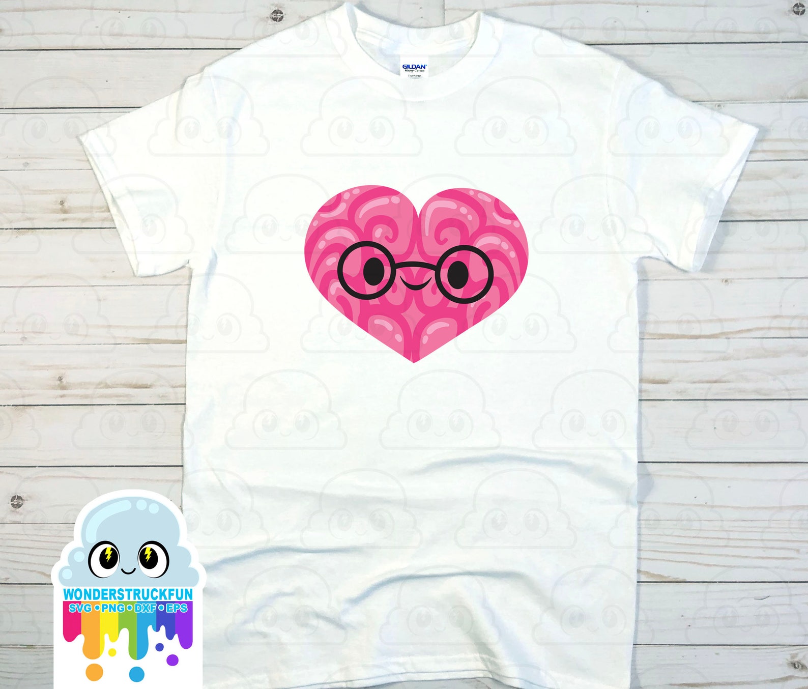 Brain Nerd Heart Cutie, Eps, SVG, PNG, Dxf, Cut File and Graphic File ...
