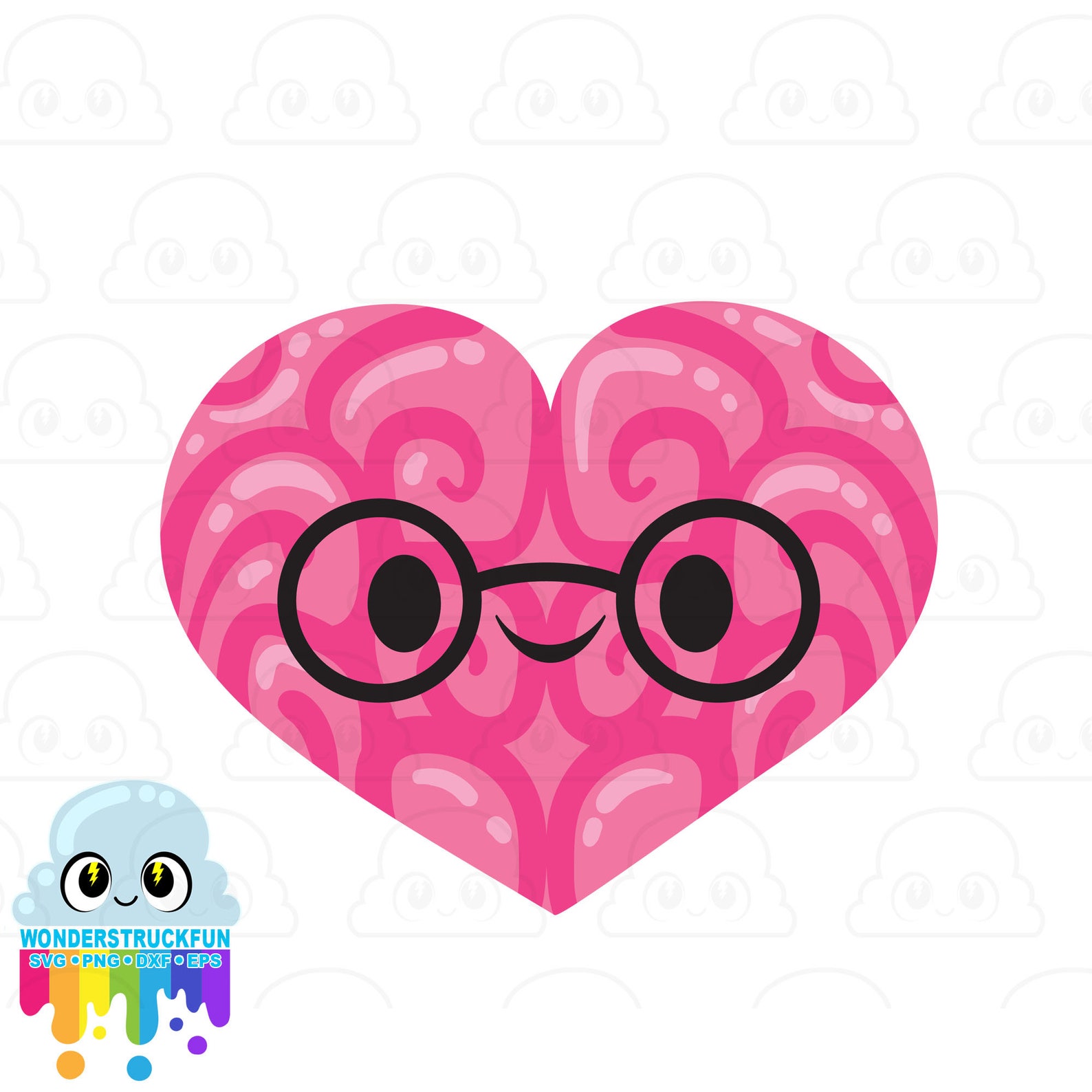 Brain Nerd Heart Cutie, Eps, SVG, PNG, Dxf, Cut File and Graphic File ...