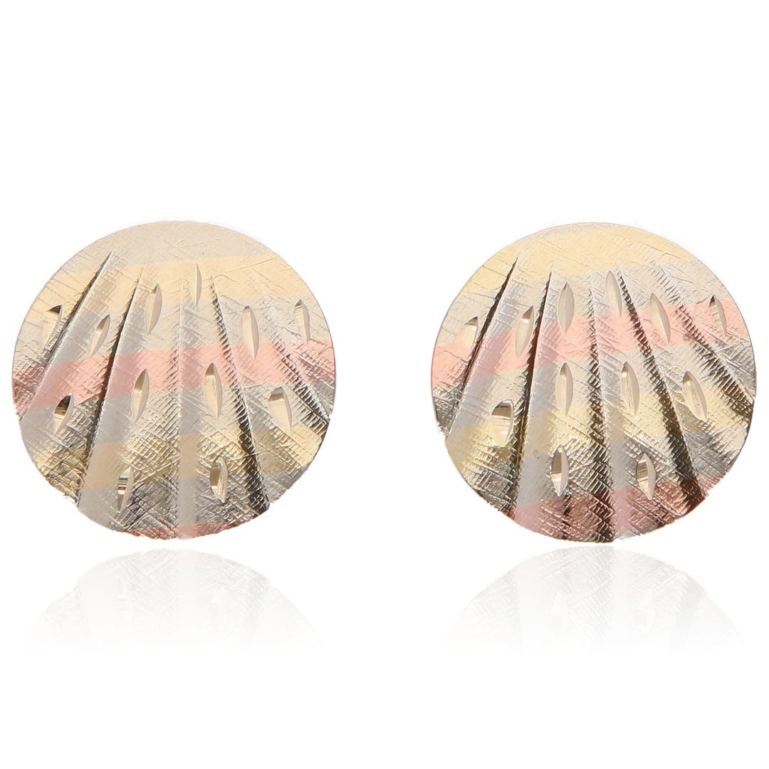 14k Tri-tone Gold Scallop Shell Stud Earrings, Diamond-cut Textured ...