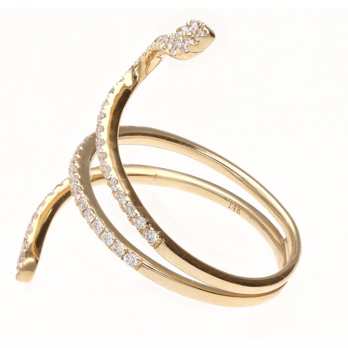 14K Yellow Gold Diamond Snake Coil Ring – Spiral Serpent Design, 0 ...