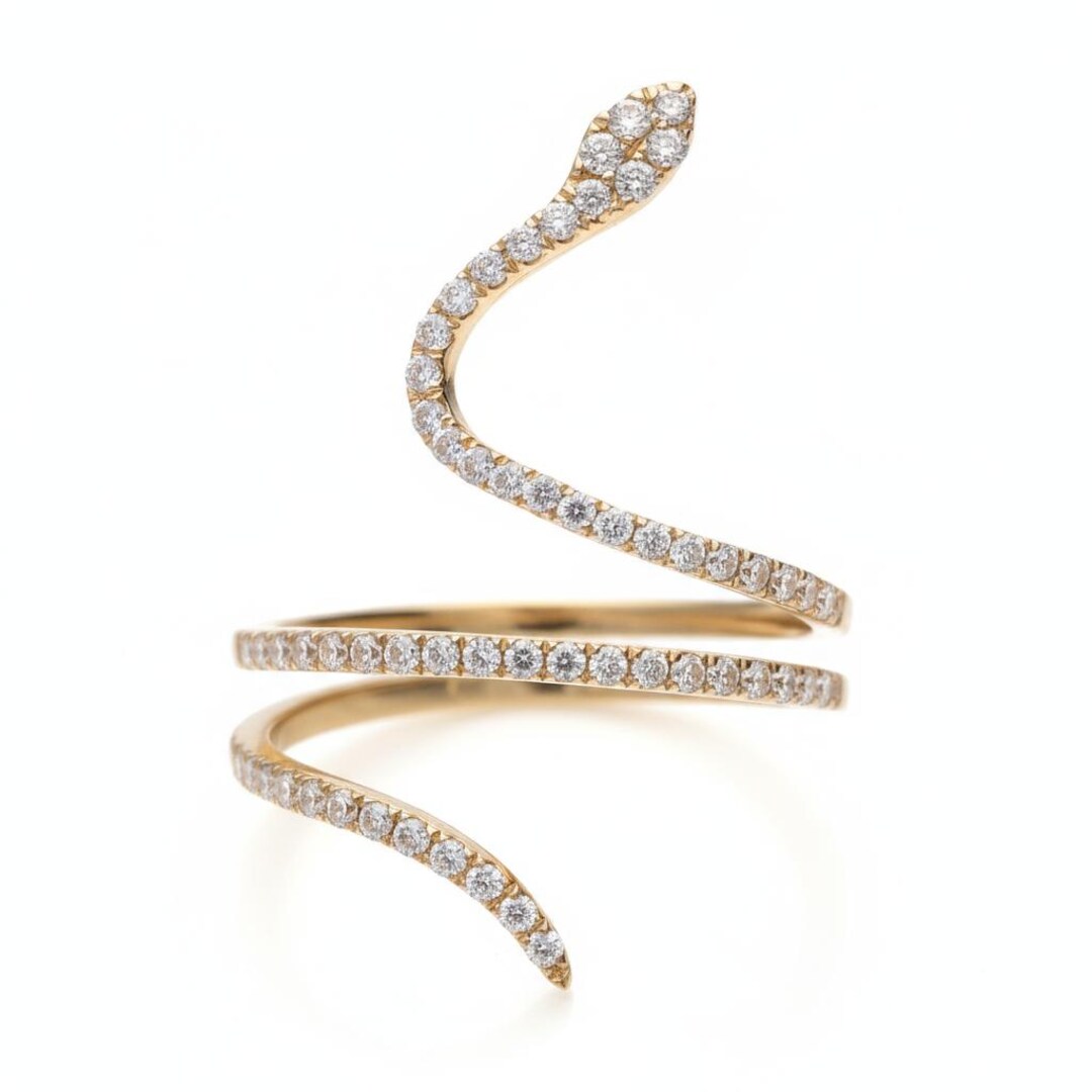 14K Yellow Gold Diamond Snake Coil Ring – Spiral Serpent Design, 0 ...