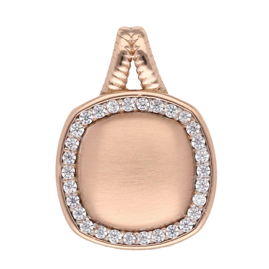18K Rose Gold Rounded Square Pendant With CZ Halo and Cable Bail - Etsy