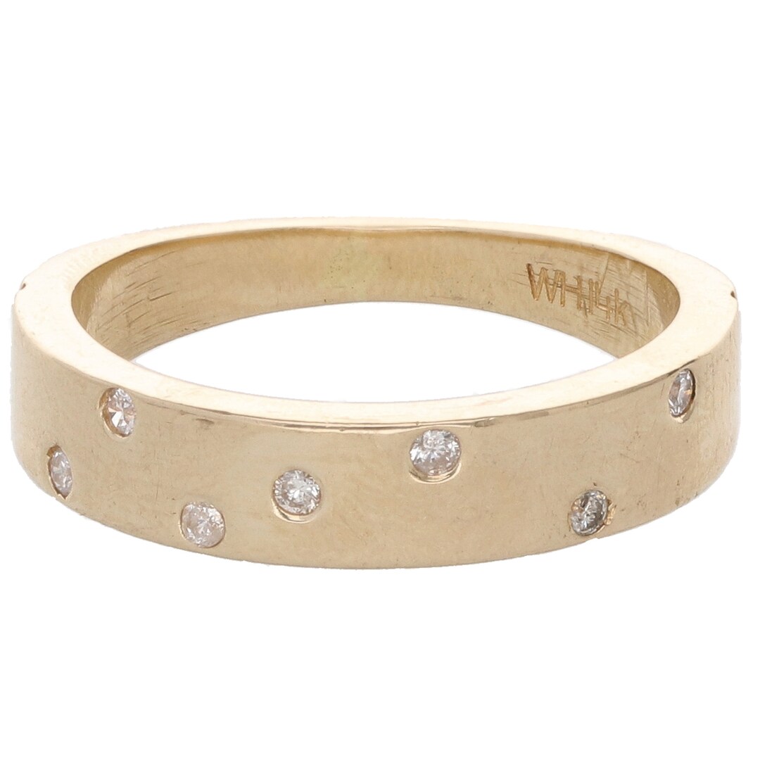 14K Yellow Flat Polished Band With Burnish Set Diamonds - Etsy