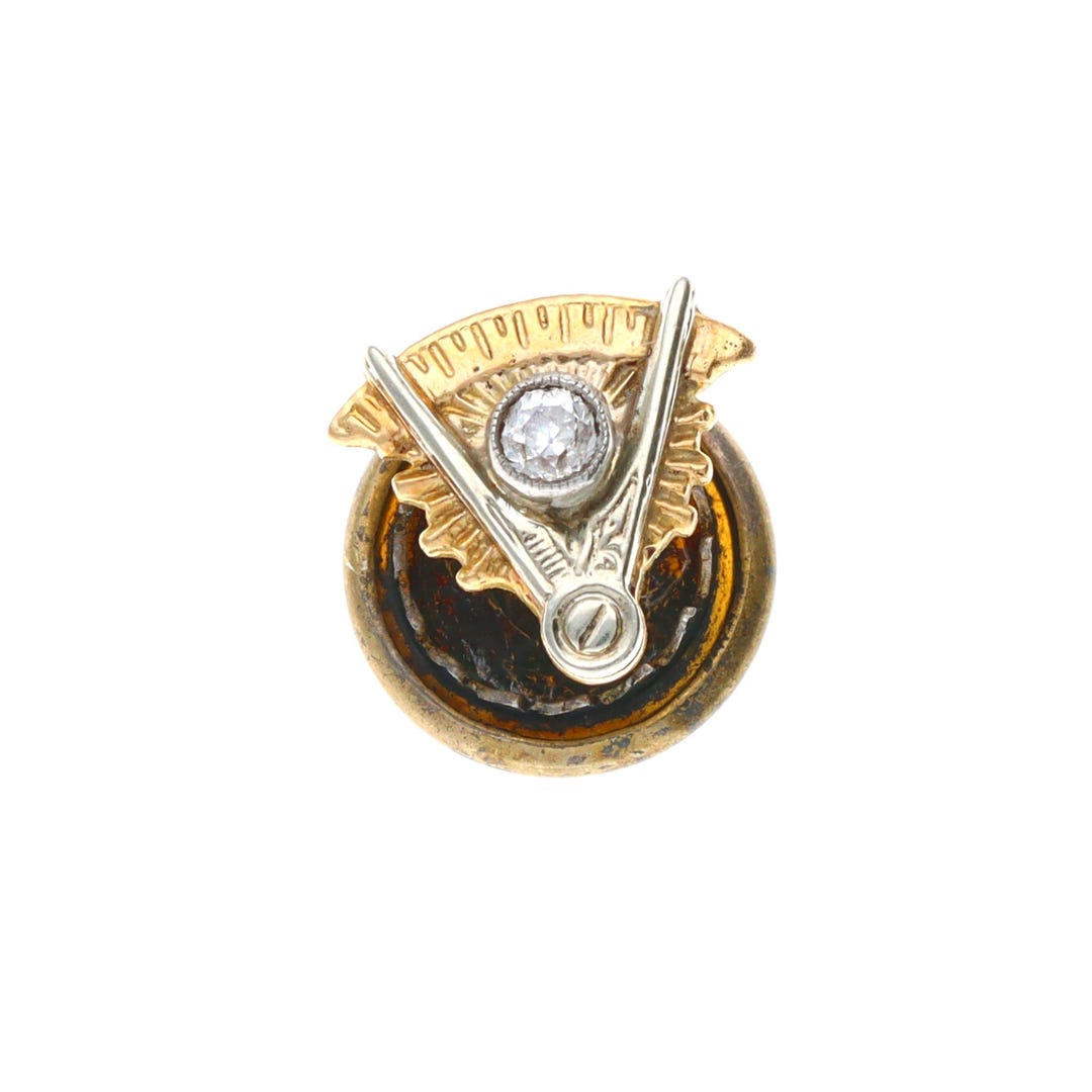 Vintage 14k Gold Masonic Lapel Pin With Diamond — Past Master Compass ...