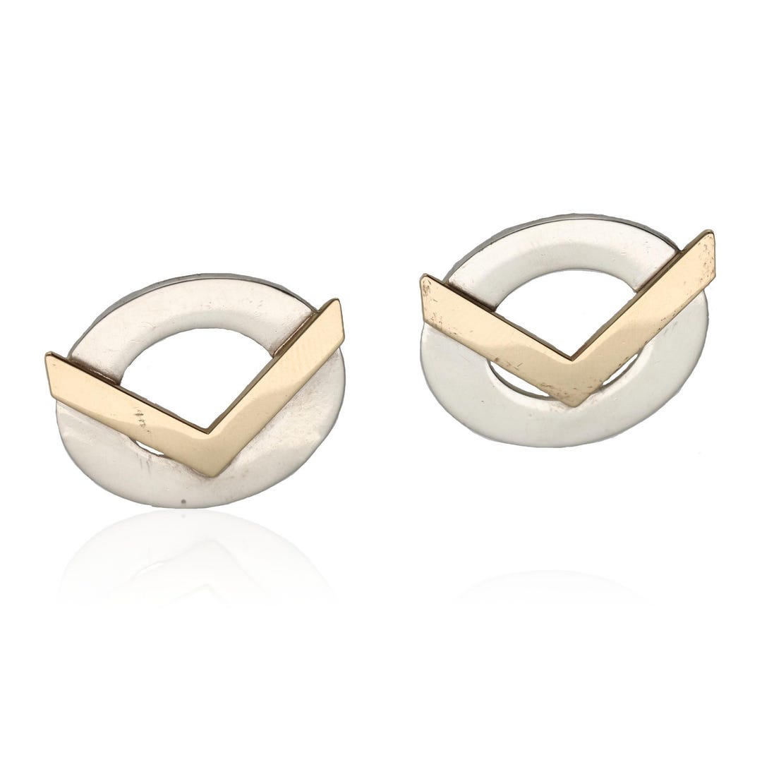 14k Geometric Silver & Gold-tone V-shaped Stud Earrings - Etsy