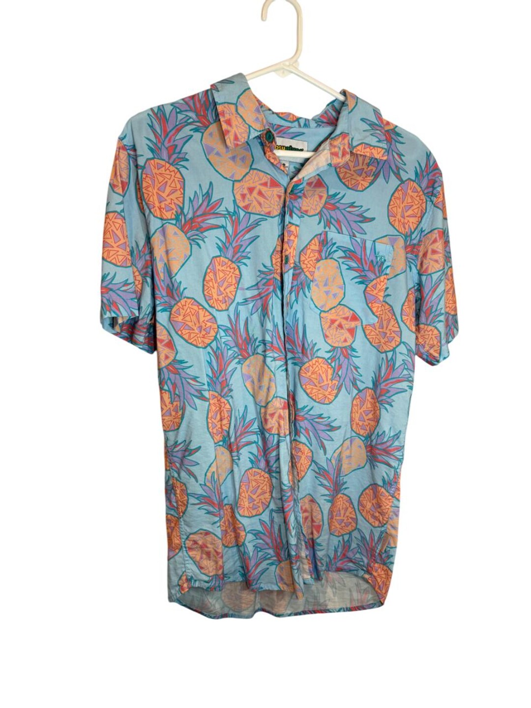 Tipsy Elves Hawaiian Pineapple Print Button Down Blue Orange Medium - Etsy