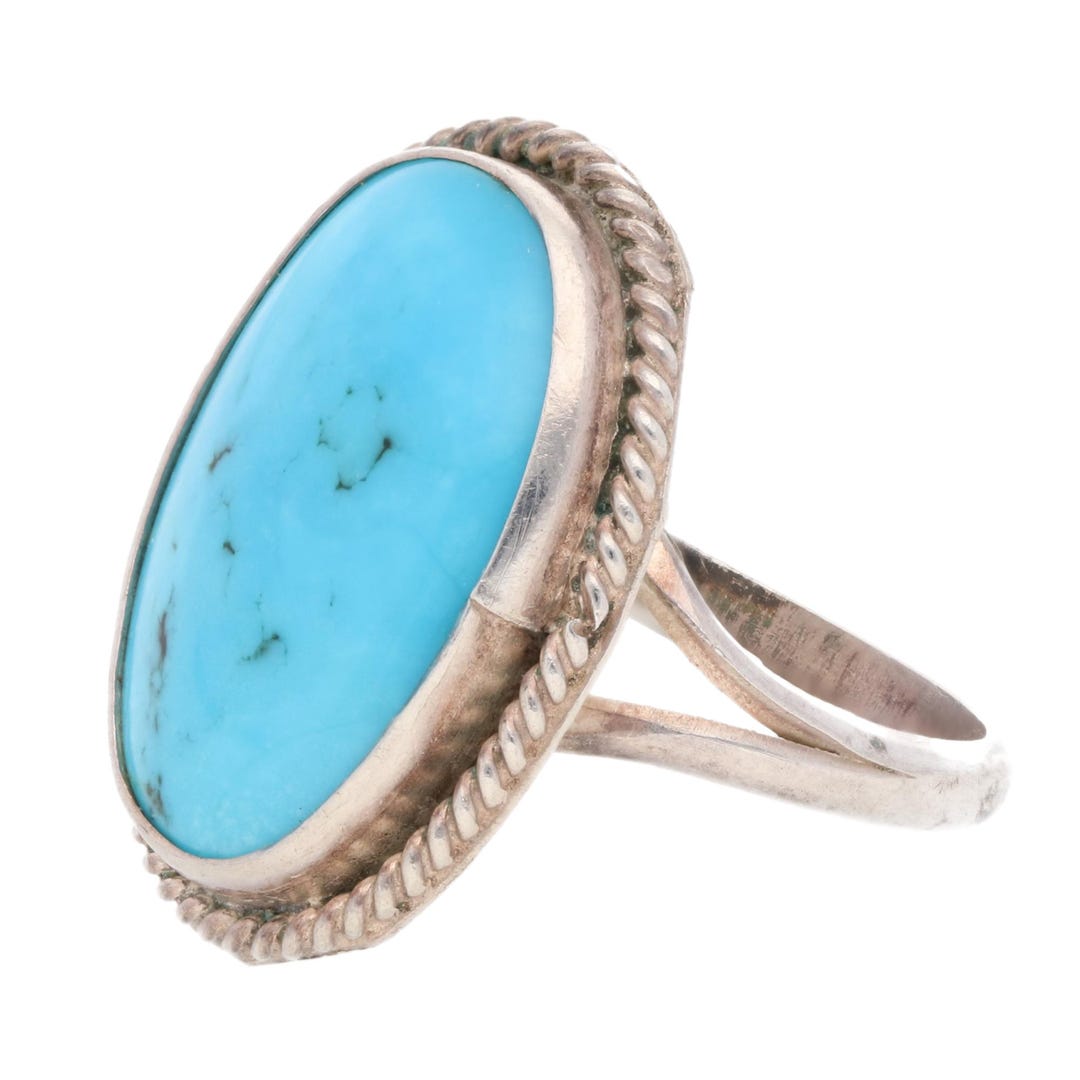 925 Turquoise Ring Bezel Set Cable Halo Stone - Etsy