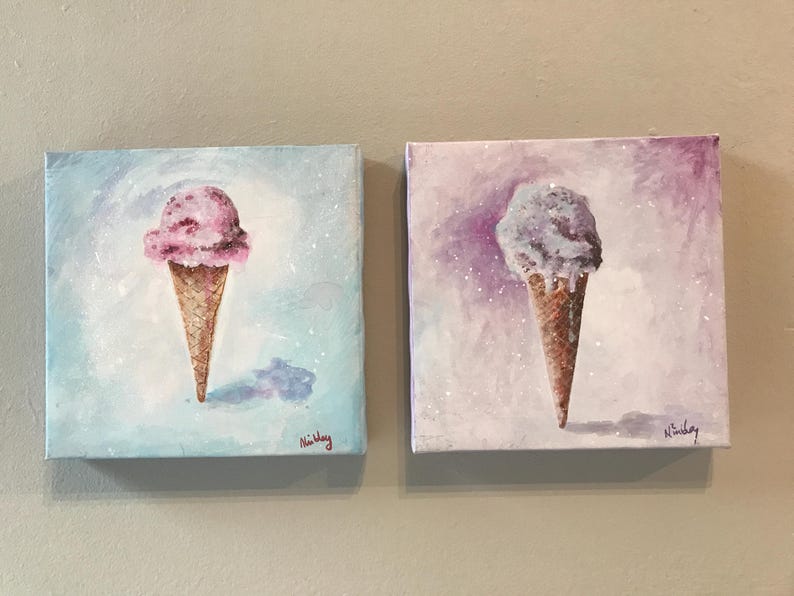 Hand-painted Ice Cream Cones Diptic Art Set for Children's Room - Etsy