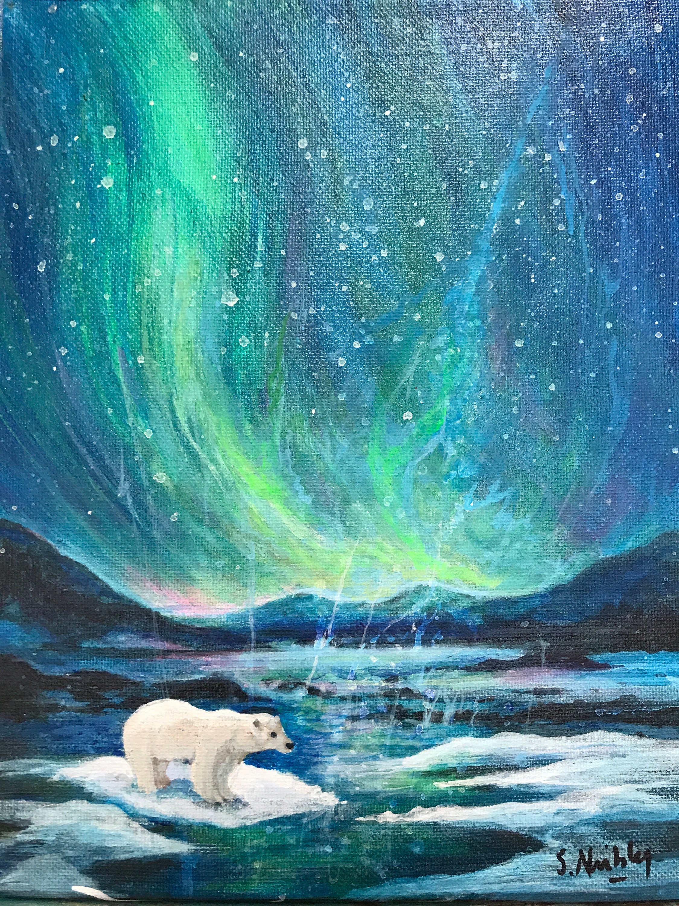 Northern Lights, Aurora Borealis, Original Painting by Susan Nimbley - Etsy
