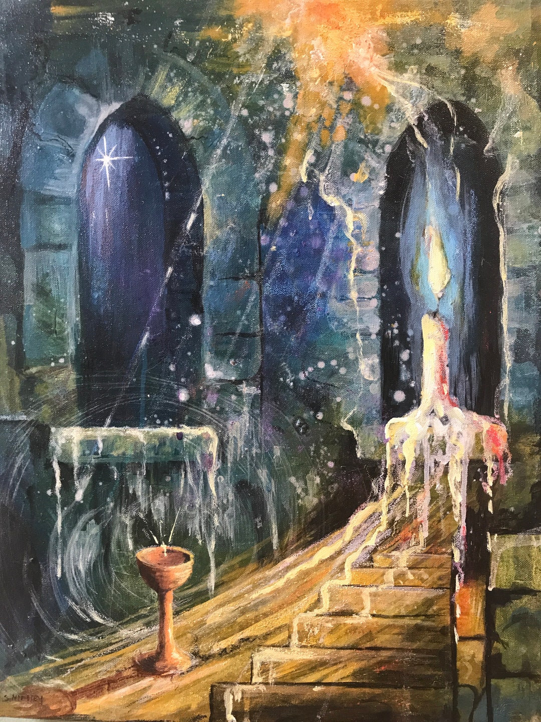 Sacred Religious Art, Temple of the Holy Grail Original Painting in ...