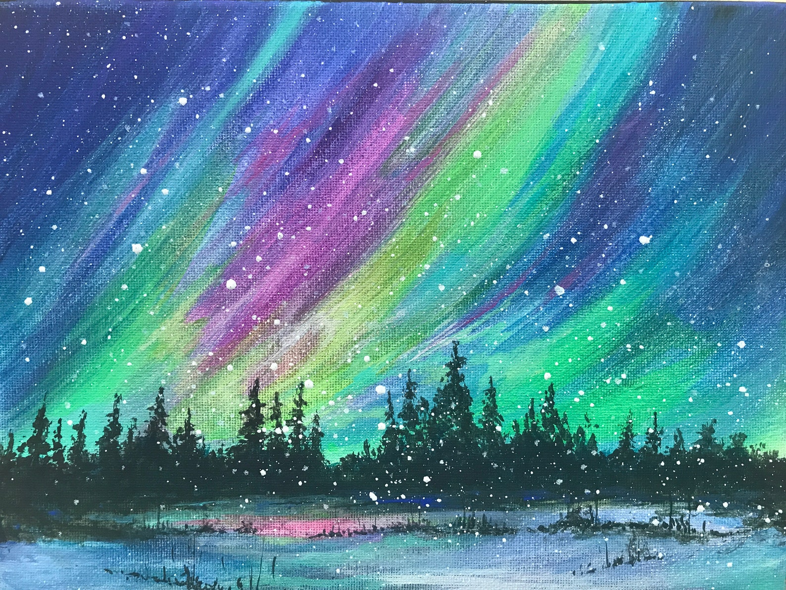 Aurora Borealis Northern Lights Original Painting in Acrylic - Etsy