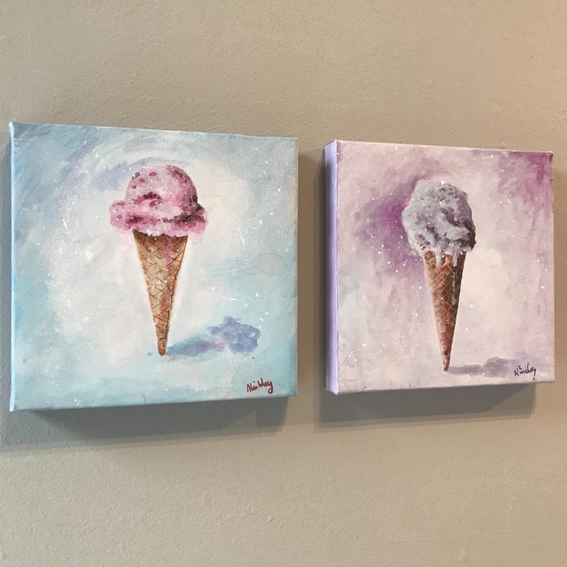 Hand-painted Ice Cream Cones Diptic Art Set for Children's Room - Etsy