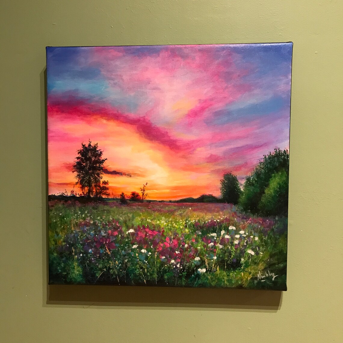 Original Painting Flamboyant Sunset and Wildflower Field by Susan Nimbley, - Etsy