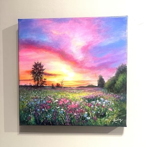 Original Painting Flamboyant Sunset and Wildflower Field by Susan Nimbley, - Etsy