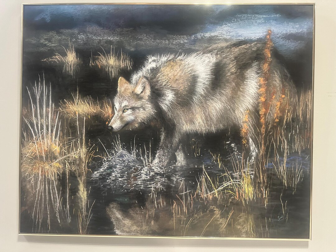 Original Wolf Painting Large Format Wildlife Art Wolf in the Marshland ...