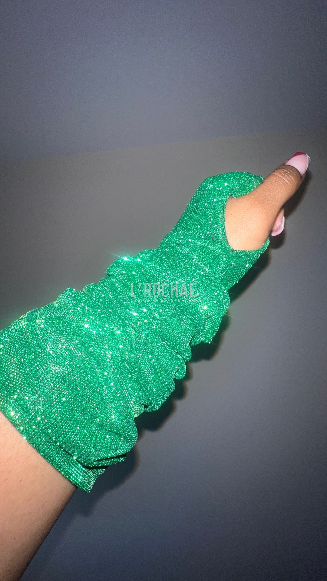 Jasper - Green/gold LONGLINE Red Glitter Gloves - Prom Gloves Wedding ...
