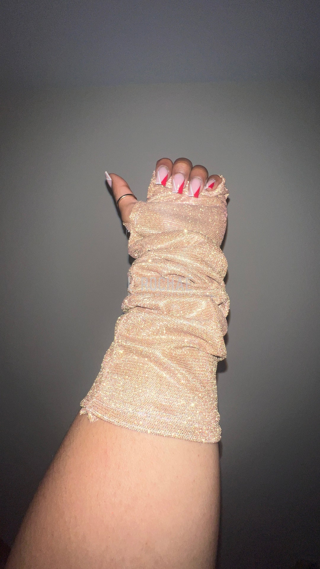 Malaya Garnet - Rose Gold/pink LONGLINE Glitter Gloves - Prom Gloves ...