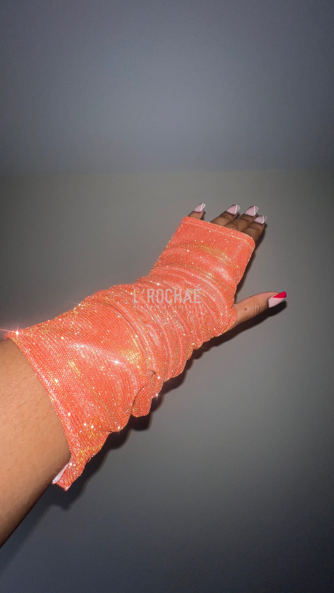 Carnelian Orange/yellow Gold LONGLINE Glitter Gloves Prom Gloves ...