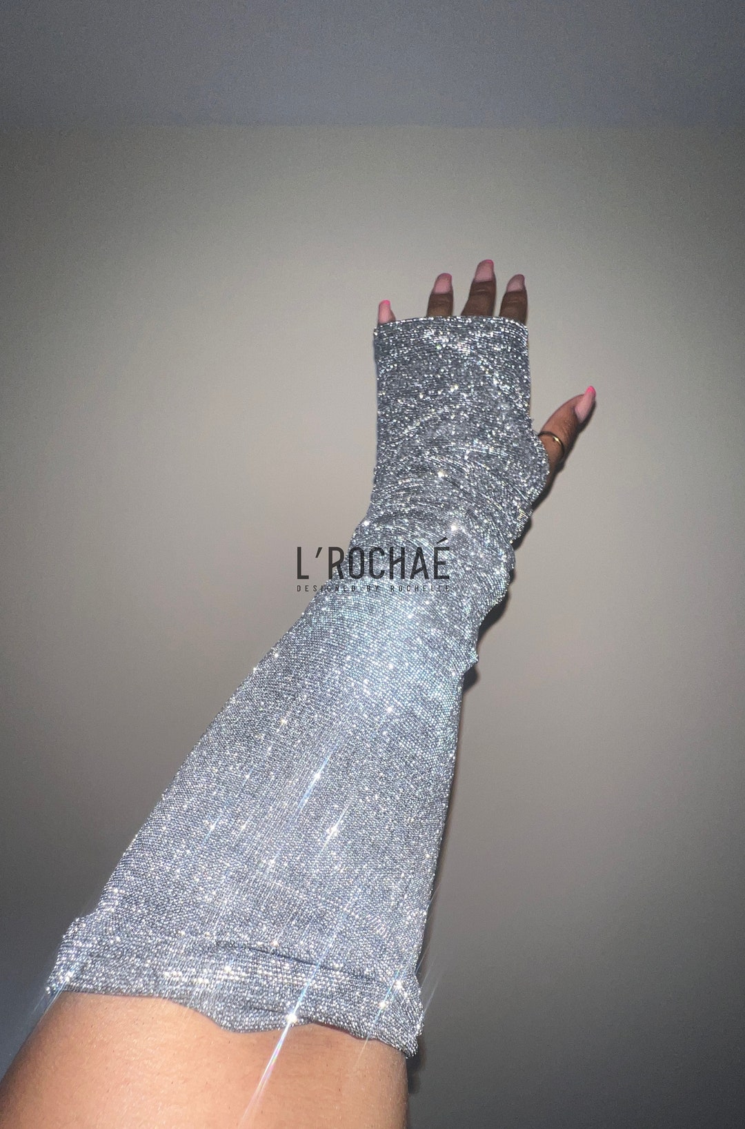 Shungite Silver LONGLINE Glitter Gloves Prom Gloves Wedding Gloves ...