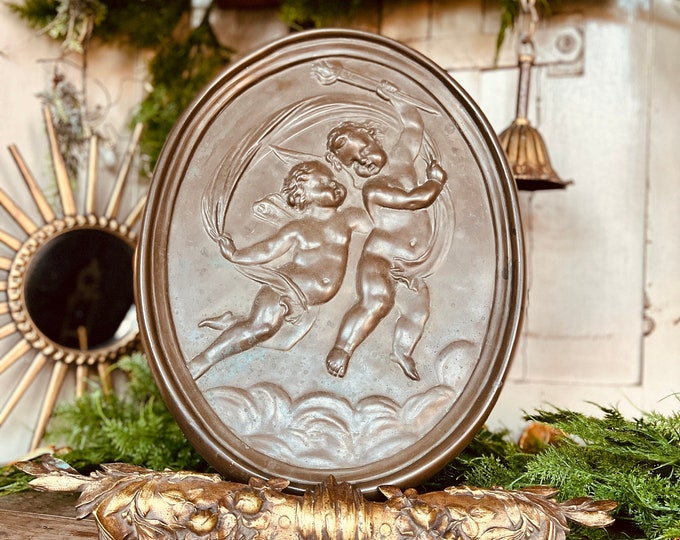 Vintage Putti Wall Plaque Cherub Wall Hanging Pair of Cherubs Oval Wall ...