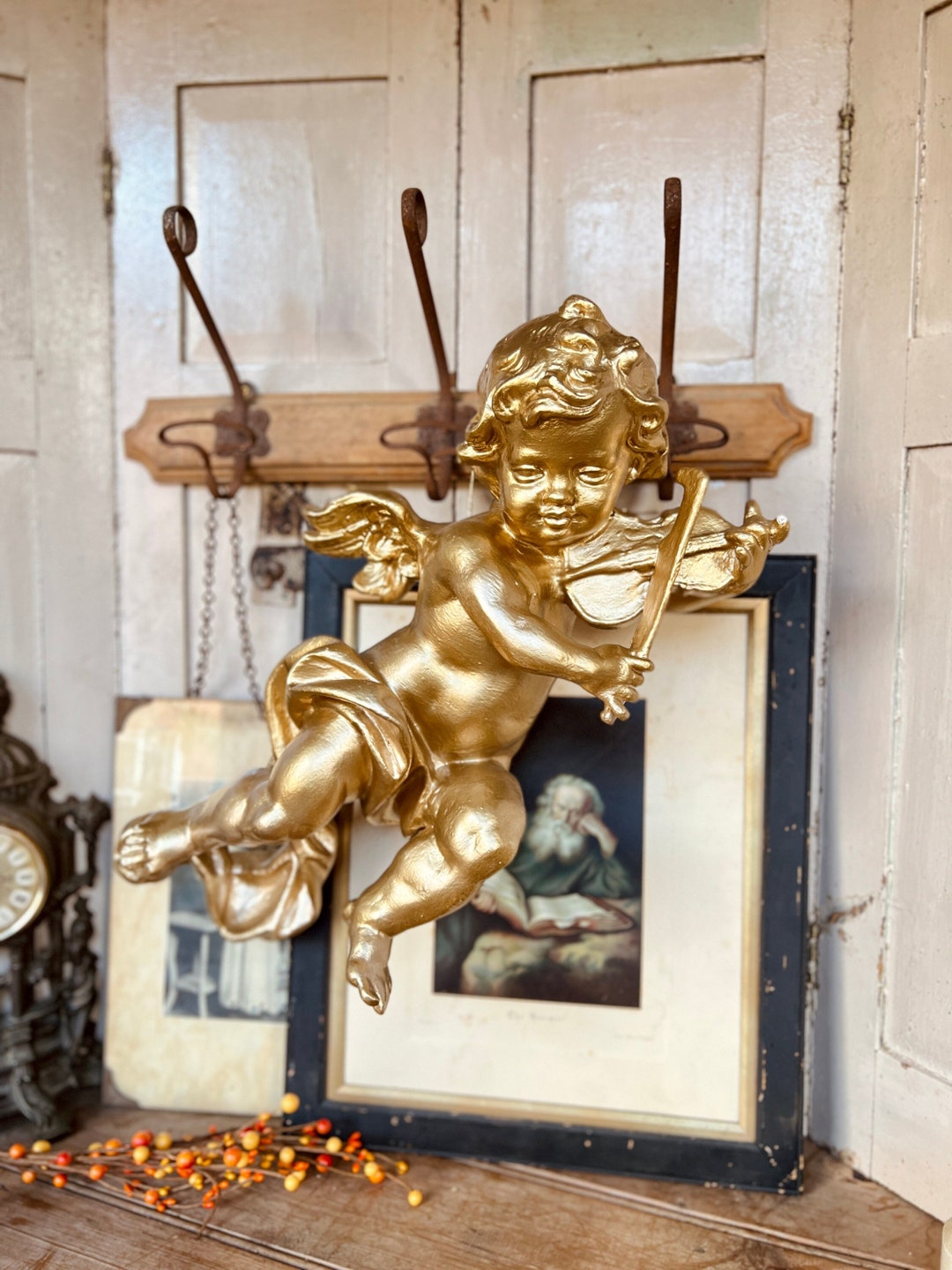 Cherub Vintage Putti Rococo Decor Gold Plaster Cherub Winged Mid ...