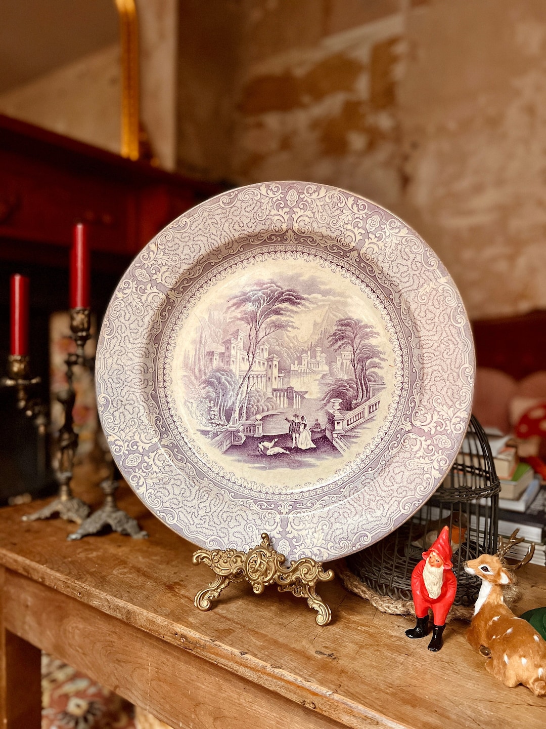 Late 1800s Ironstone Charger Plate Purple Transferware Large Serving ...