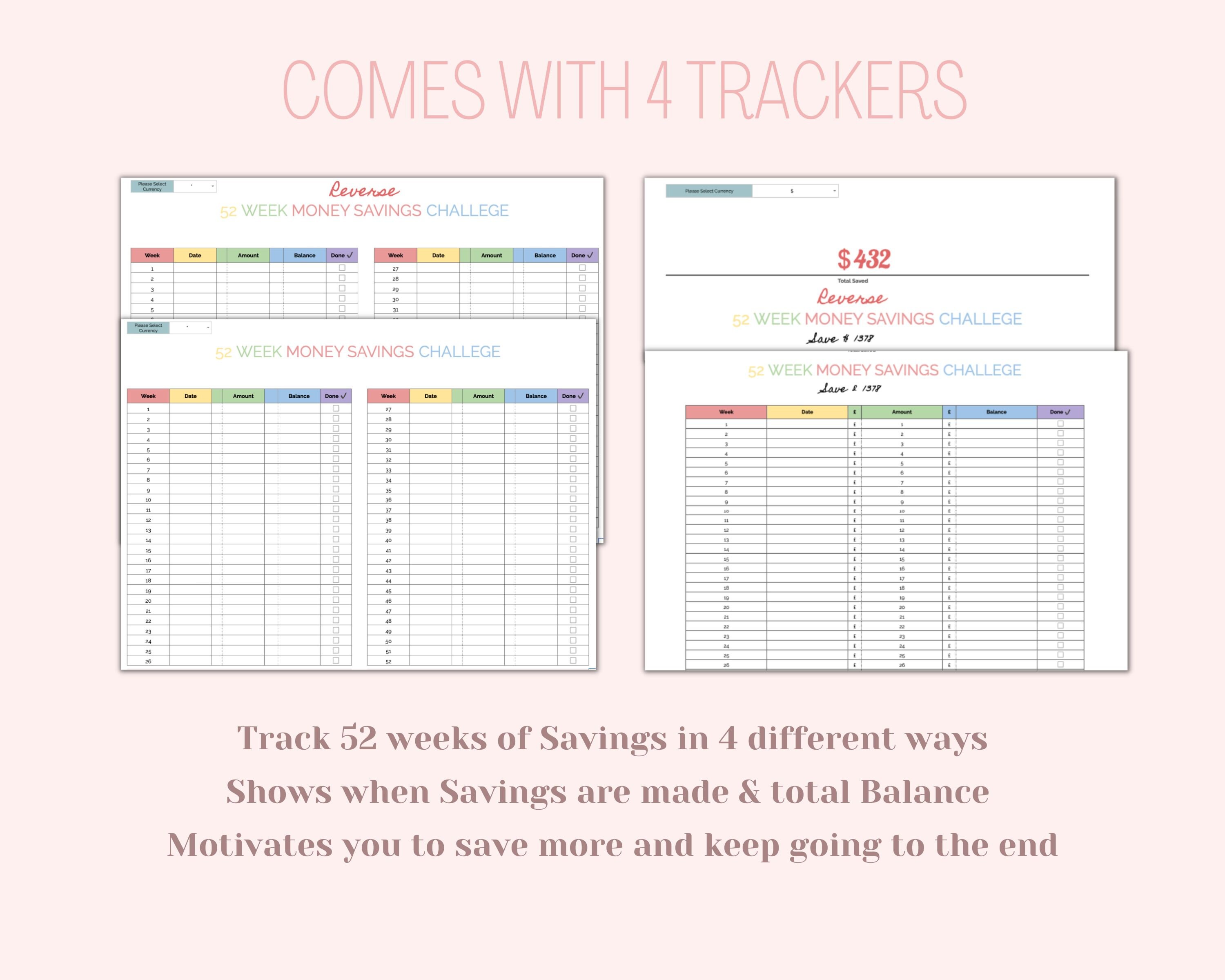 52 Week Savings Challenge Spreadsheet + FREE Pdf Printable, Savings ...