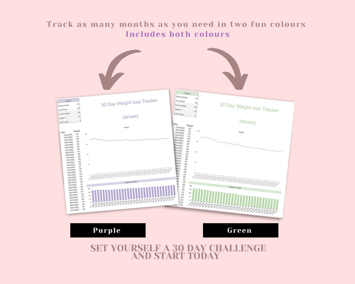 30 Day Weight Loss Tracker Template Spreadsheet, Weight Loss Chart ...